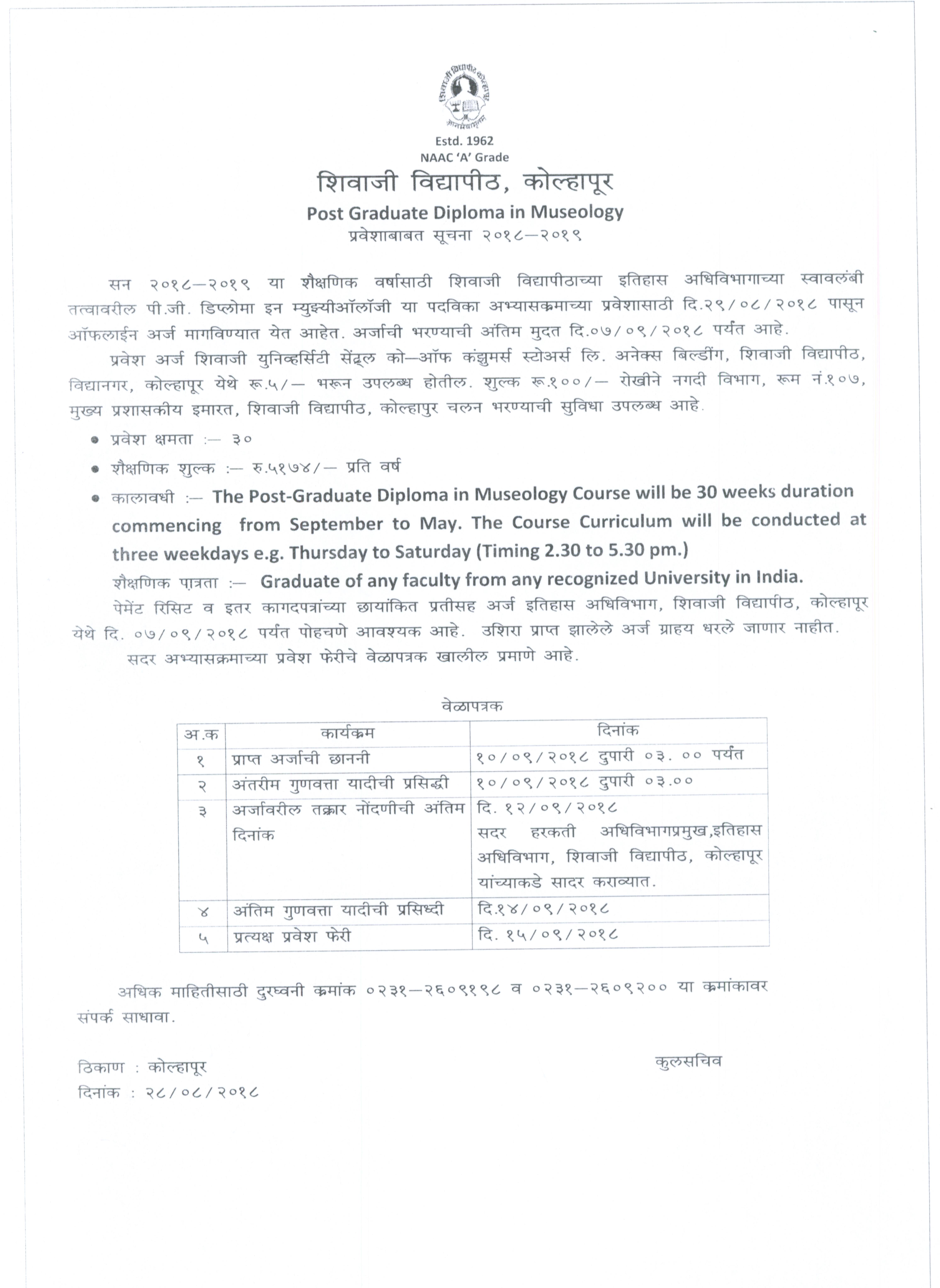 Admission, Shivaji University Kolhapur